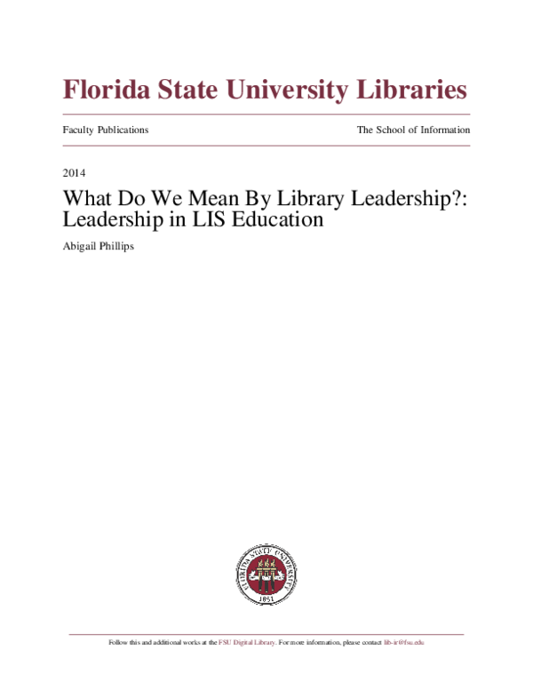 (PDF) What Do We Mean By Library Leadership? Leadership in LIS Education