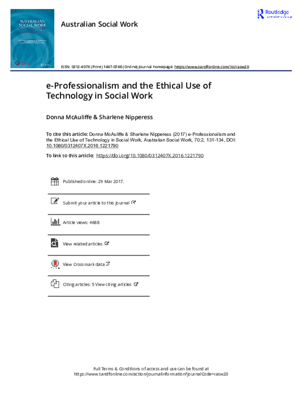 (PDF) e-Professionalism and the Ethical Use of Technology in Social Work