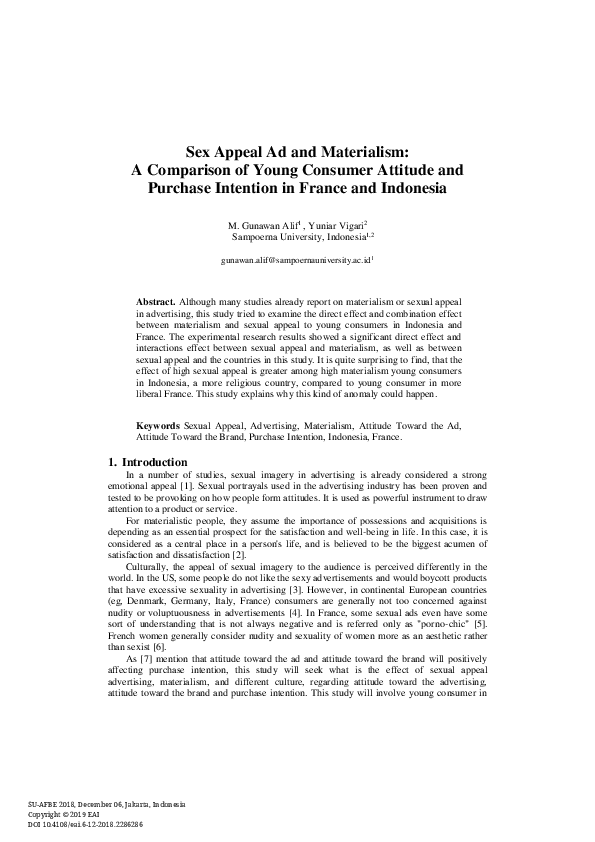 (PDF) Sex Appeal Ad and Materialism: A Comparison of Young Consumer ...