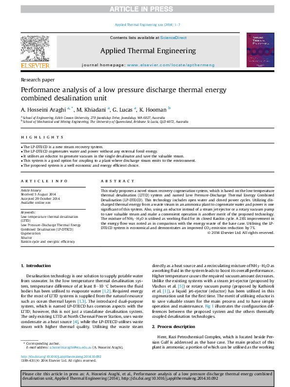 (PDF) Performance analysis of a low pressure discharge thermal energy ...