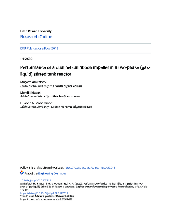 (PDF) Performance of a dual helical ribbon impeller in a two-phase (gas ...