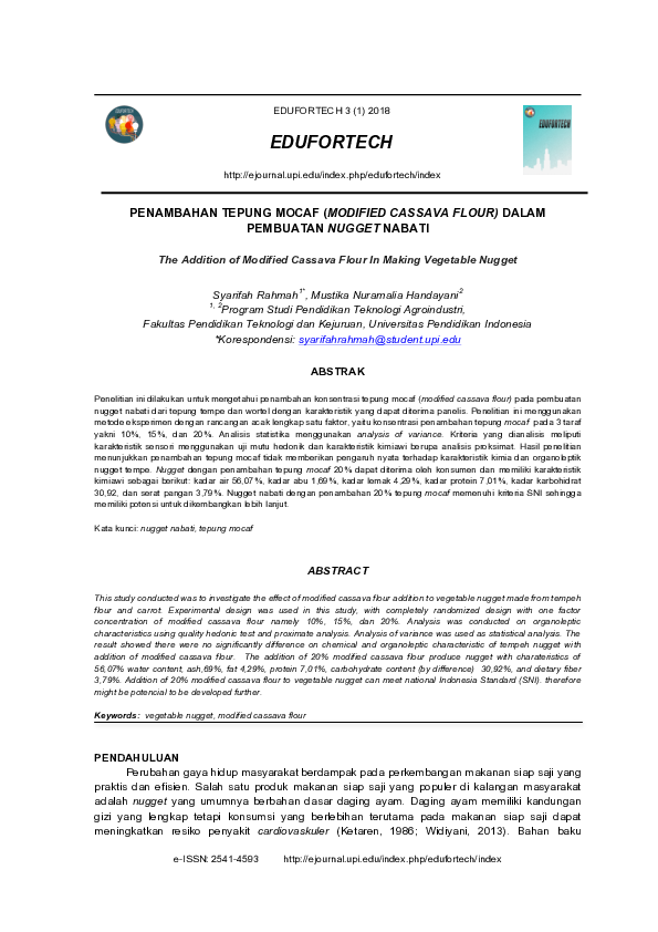 (PDF) Penambahan Tepung Mocaf (Modified Cassava Flour) Dalam Pembuatan Nugget Nabati