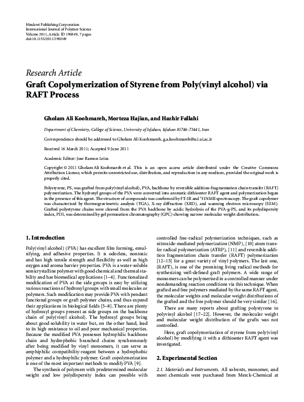 (PDF) Graft Copolymerization of Styrene from Poly(vinyl alcohol) via ...