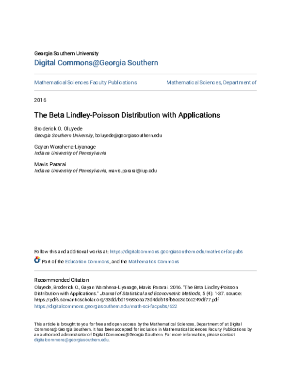 (PDF) The Beta Lindley-Poisson Distribution with Applications