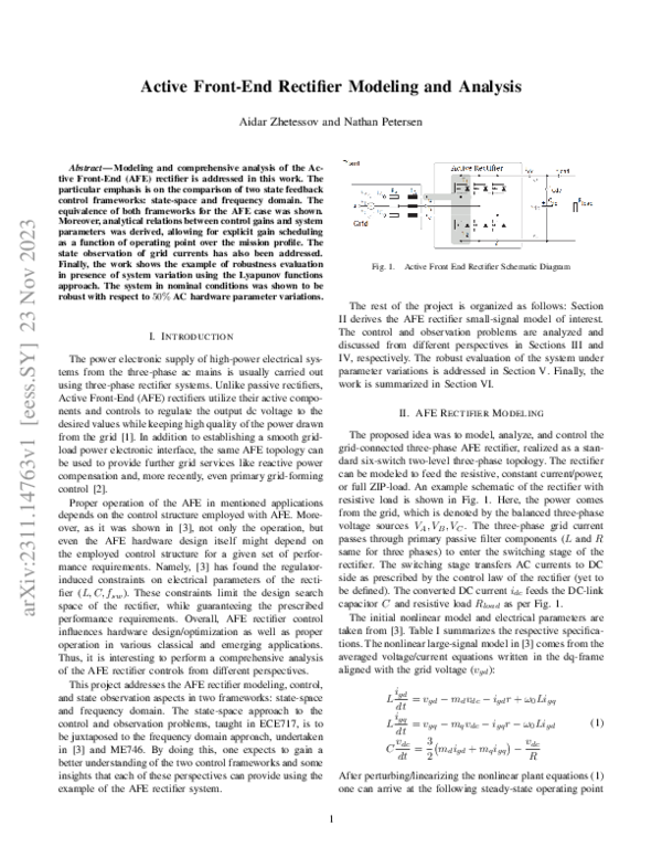 Pdf Active Front End Rectifier Modeling And Analysis