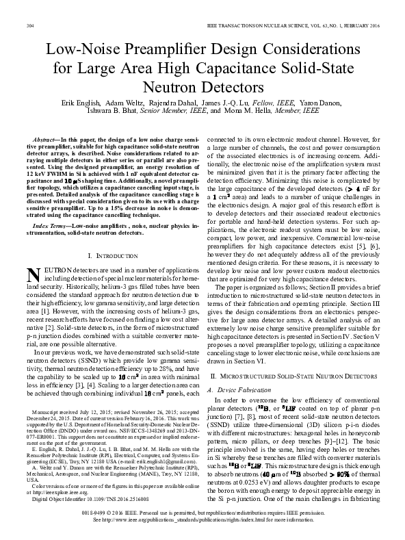 (PDF) Low-Noise Preamplifier Design Considerations for Large Area High Capacitance Solid-State ...