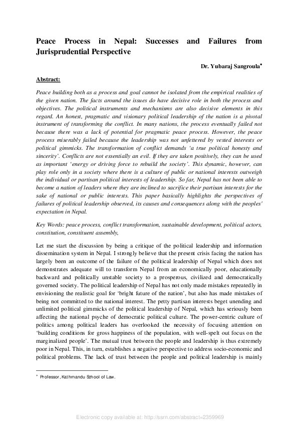 (PDF) Peace Process in Nepal: Successes and Failures from ...