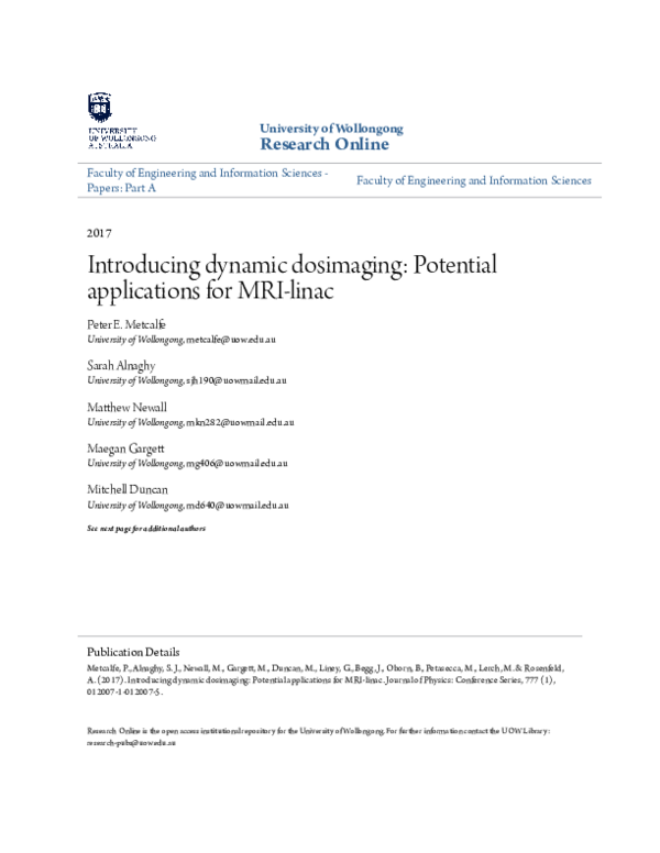(PDF) Introducing dynamic dosimaging: potential applications for MRI-linac