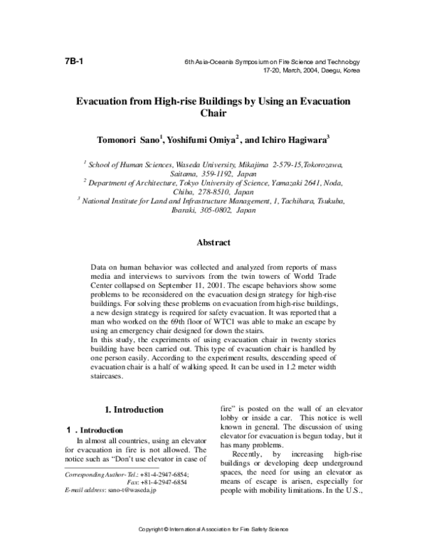 (PDF) Evacuation From High-Rise Buildings By Using An Evacuation Chair
