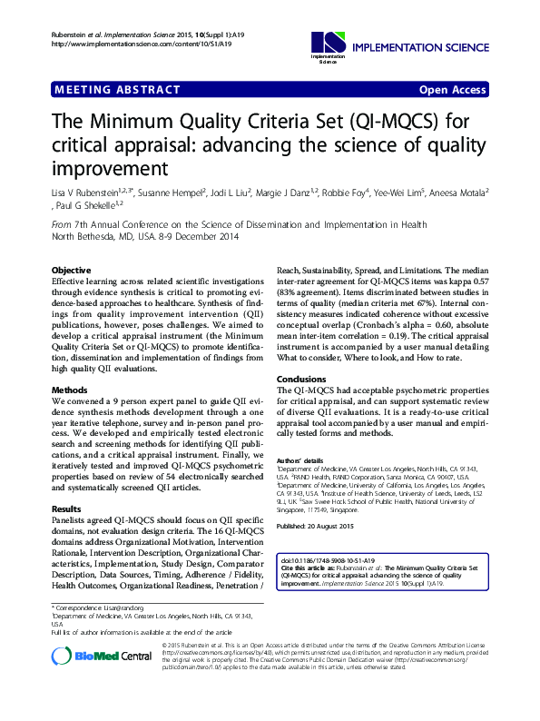 (PDF) The Minimum Quality Criteria Set (QI-MQCS) for critical appraisal ...