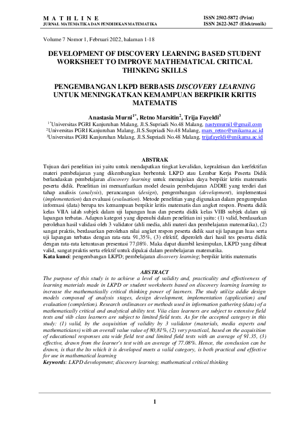 (PDF) Pengembangan LKPD Berbasis Discovery Learning Untuk Meningkatkan ...