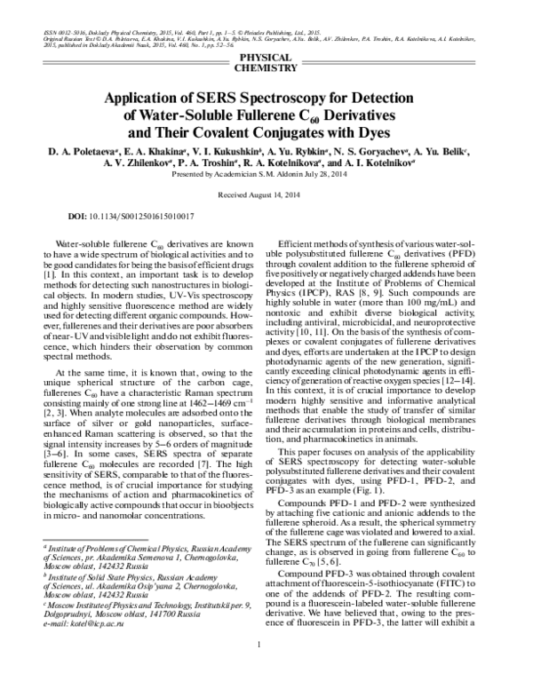(PDF) Application of SERS spectroscopy for detection of water-soluble fullerene C60 derivatives ...