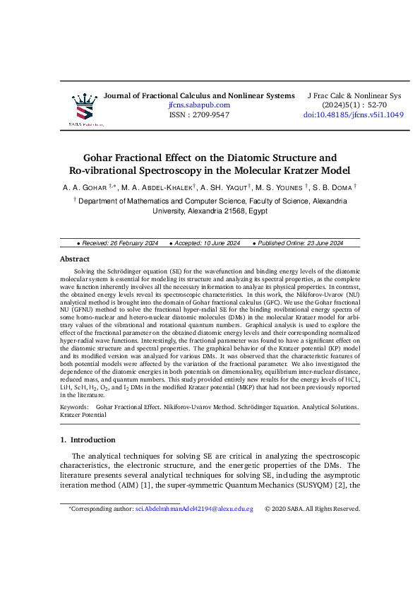 (PDF) Gohar Fractional Effect on the Diatomic structure and Ro ...