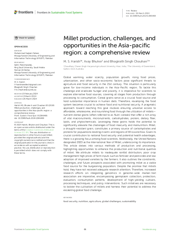(PDF) Millet production, challenges, and opportunities in the Asia-pacific region: a ...