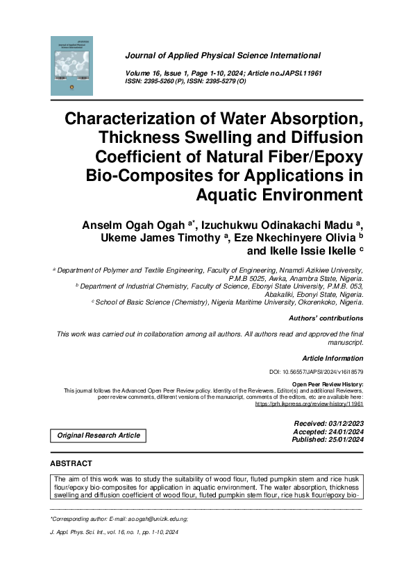(PDF) Characterization of Water Absorption, Thickness Swelling and ...