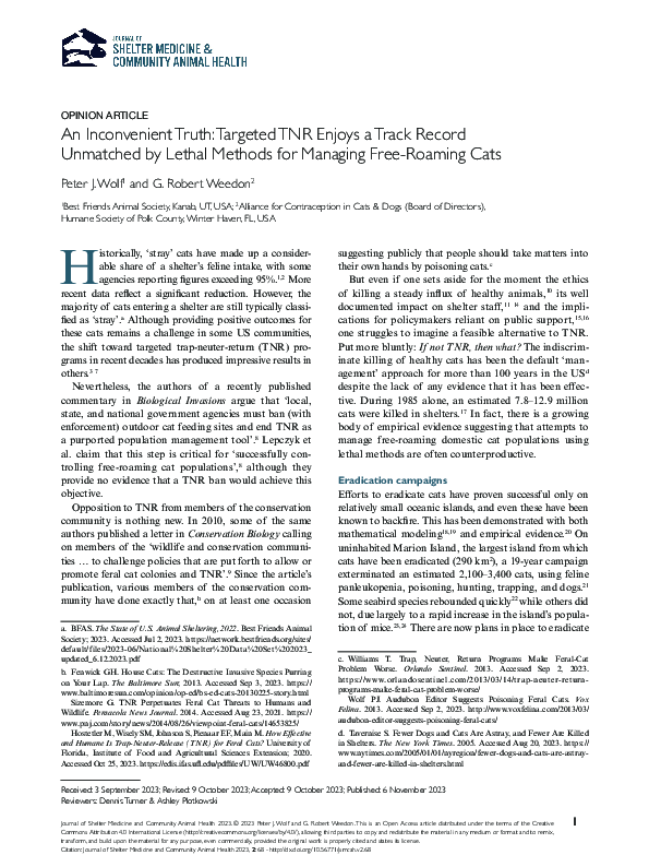 (PDF) An Inconvenient Truth: Targeted TNR Enjoys a Track Record ...