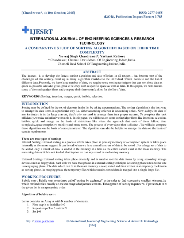 (PDF) Technology a Comparative Study of Sorting Algorithm Based on Their Time Complexity