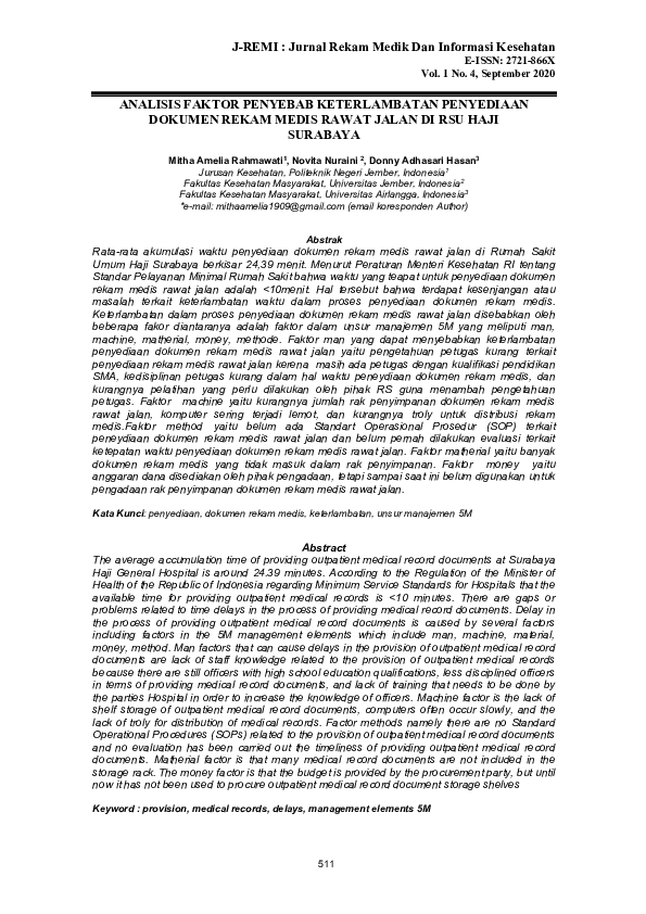 (PDF) Analisis Faktor Penyebab Keterlambatan Penyediaan Dokumen Rekam Medis Rawat Jalan di RSU ...
