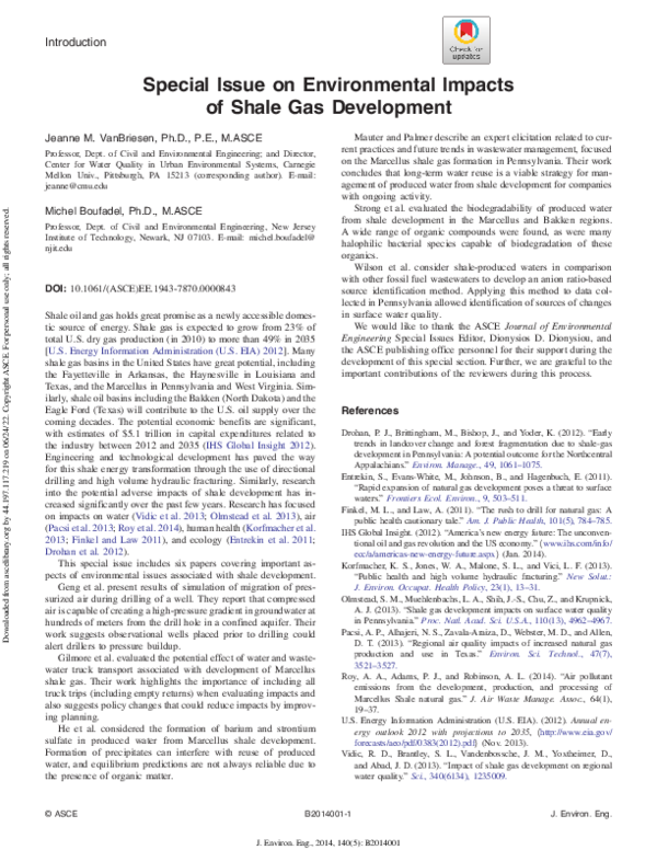 (PDF) Special Issue on Environmental Impacts of Shale Gas Development