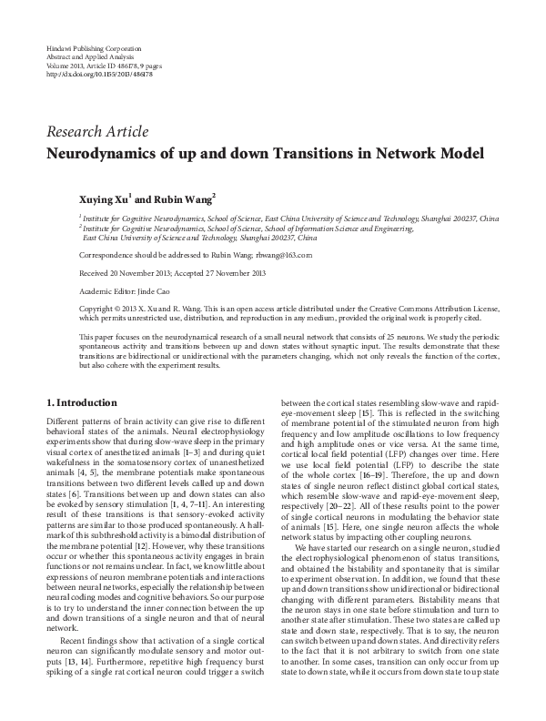 (PDF) Neurodynamics of Up and Down Transitions in a Network Model