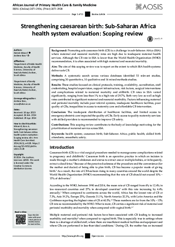 (PDF) Strengthening caesarean birth: Sub-Saharan Africa health system ...