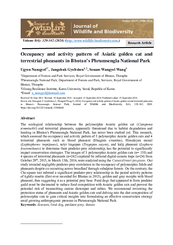 (PDF) Occupancy and activity pattern of Asiatic golden cat and ...