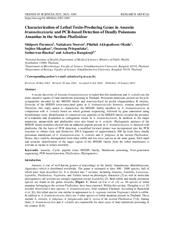 (PDF) Characterization of Lethal Toxin-Producing Genes in Amanita ...