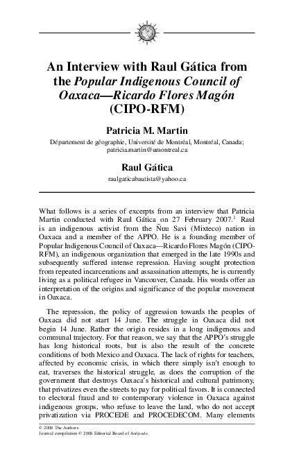 (PDF) An Interview with Raul Gática from the Popular Indigenous Council ...