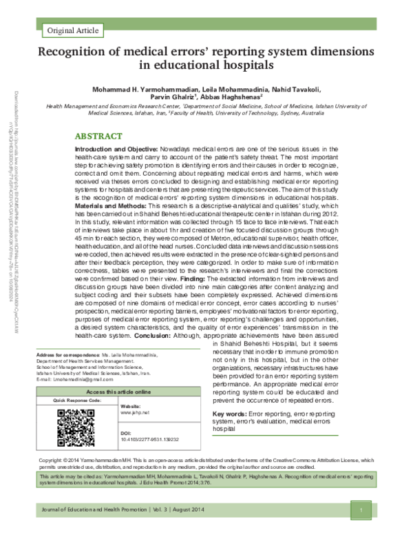 (PDF) Recognition of medical errors' reporting system dimensions in ...