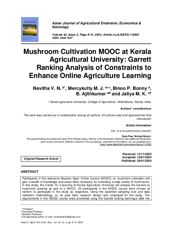 (PDF) Mushroom Cultivation MOOC at Kerala Agricultural University ...
