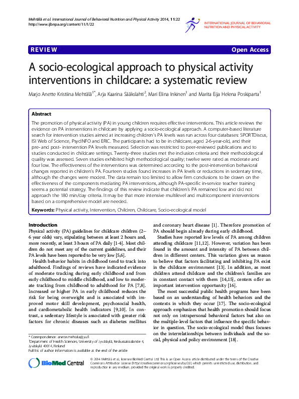 (PDF) A socio-ecological approach to physical activity interventions in ...