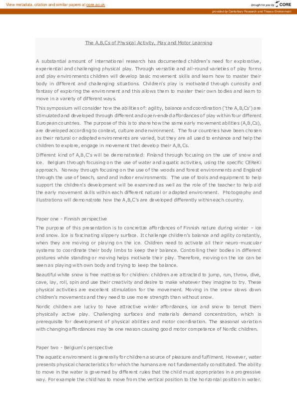 (PDF) The A, B, Cs of physical activity, play and motor learning