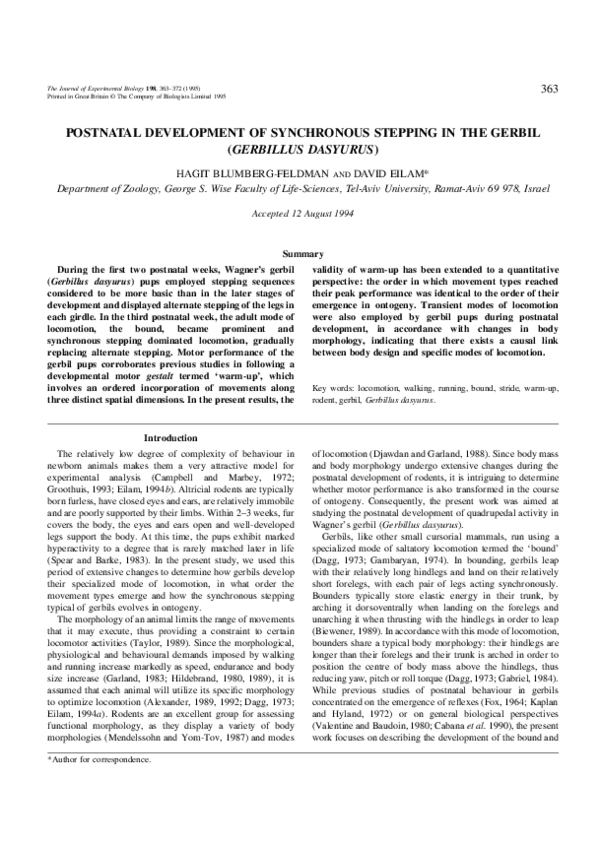 (PDF) Postnatal Development of Synchronous Stepping in the Gerbil ...