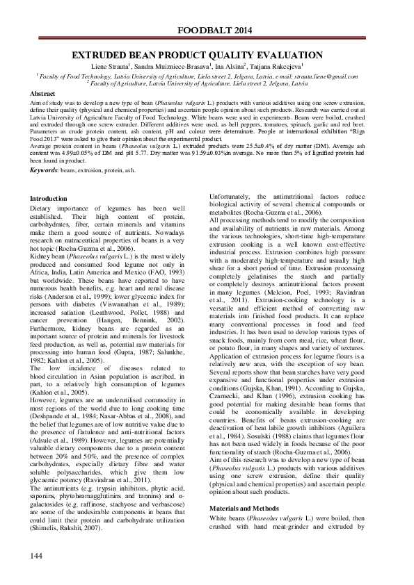 (PDF) Extruded Bean Product Quality Evaluation