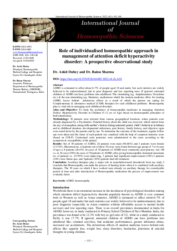 (PDF) Role of individualised homoeopathic approach in management of ...