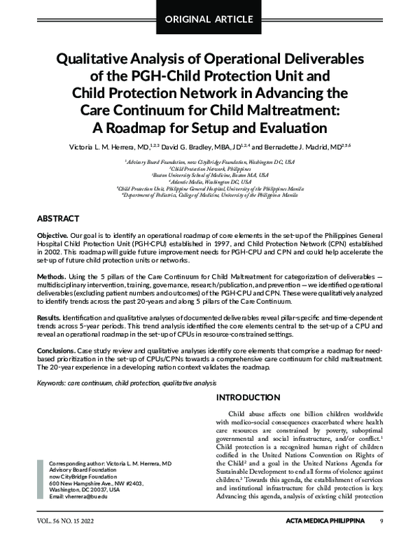 (PDF) Qualitative Analysis of Operational Deliverables of the PGH-Child ...