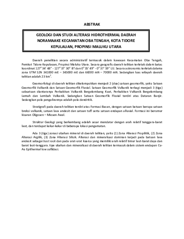 (PDF) Geologi Dan Studi Alterasi Hidrothermal Daerah Noramaake ...