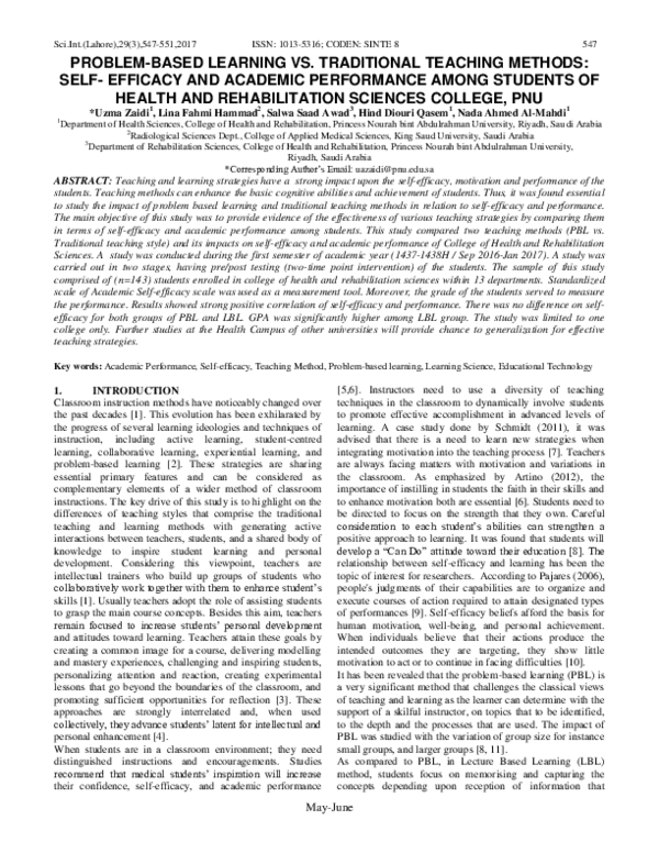 (PDF) Problem-Based Learning vs. Traditional Teaching Methods: Self ...