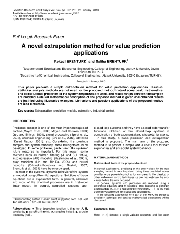 (PDF) A novel extrapolation method for value prediction applications
