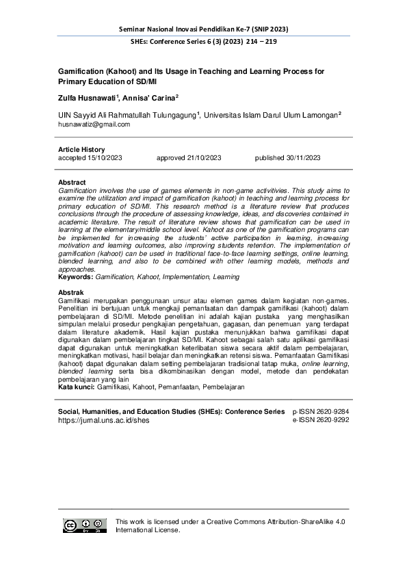 (PDF) Gamification (Kahoot) and Its Usage in Teaching and Learning Process for Primary Education ...