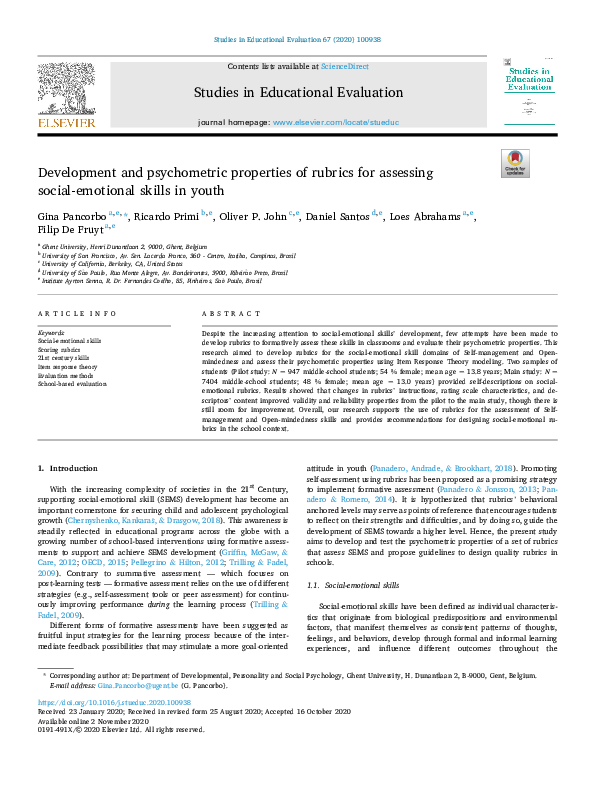 (PDF) Development and psychometric properties of rubrics for assessing ...