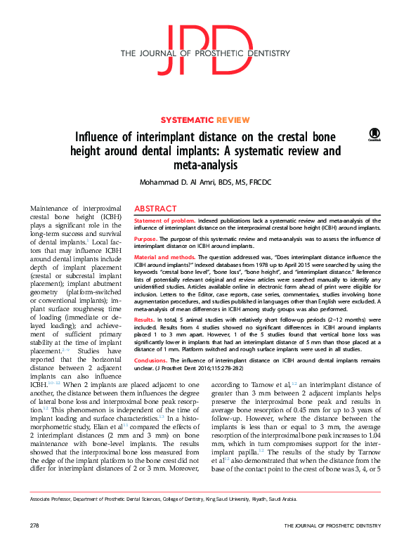 (PDF) Influence of interimplant distance on the crestal bone height ...