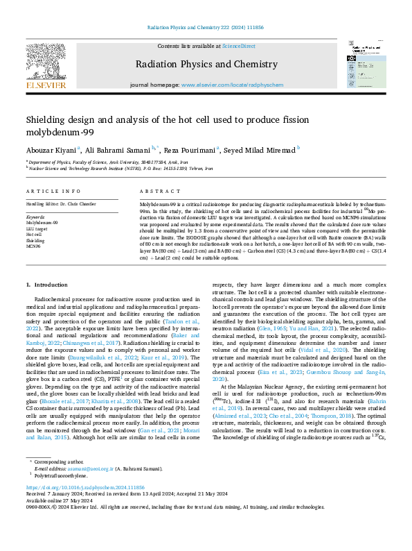 (PDF) Shielding Design and Analysis of the Hot Cells Used to Produce ...