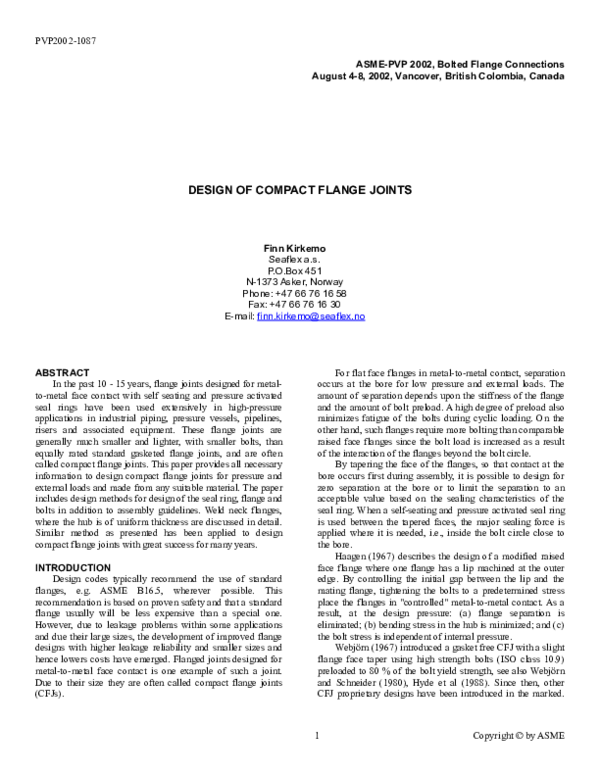 (PDF) Design of Compact Flange Joints