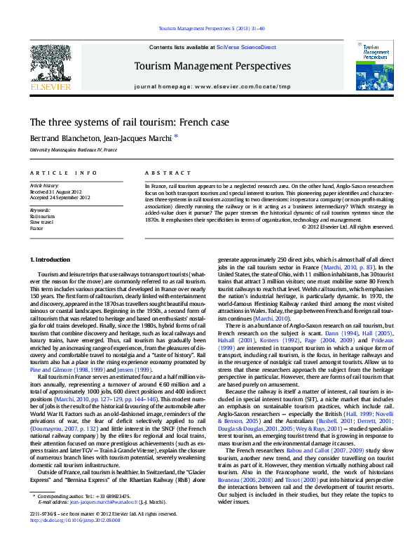 (PDF) The three systems of rail tourism: French case