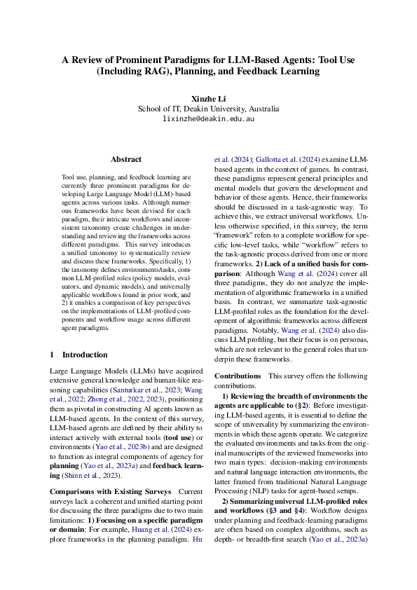 (PDF) A Review of Prominent Paradigms for LLM-Based Agents: Tool Use (Including RAG), Planning ...