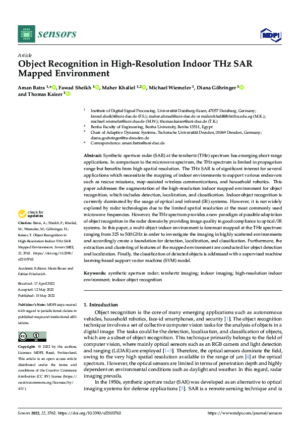 (PDF) Object Recognition in High-Resolution Indoor THz SAR Mapped Environment