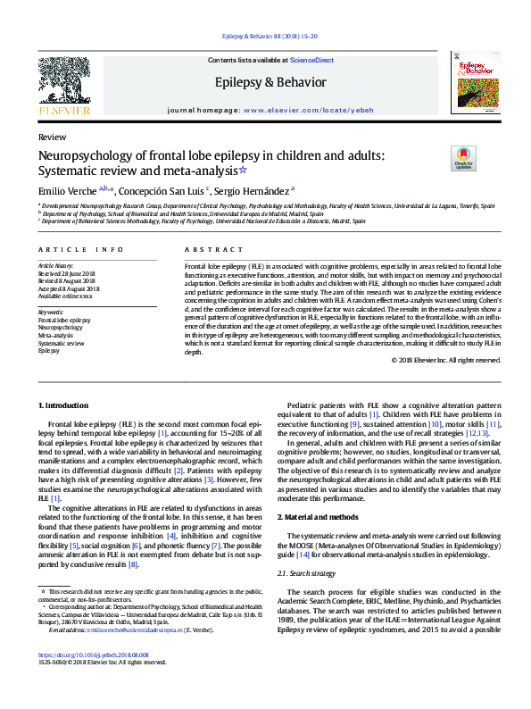 (PDF) Neuropsychology of Frontal Lobe Epilepsy in Children | Sergio Hernández - Academia.edu