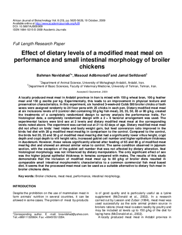 (PDF) Effect of dietary levels of a modified meat meal on performance ...