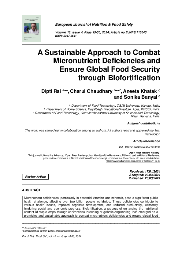 (PDF) A Sustainable Approach to Combat Micronutrient Deficiencies and ...